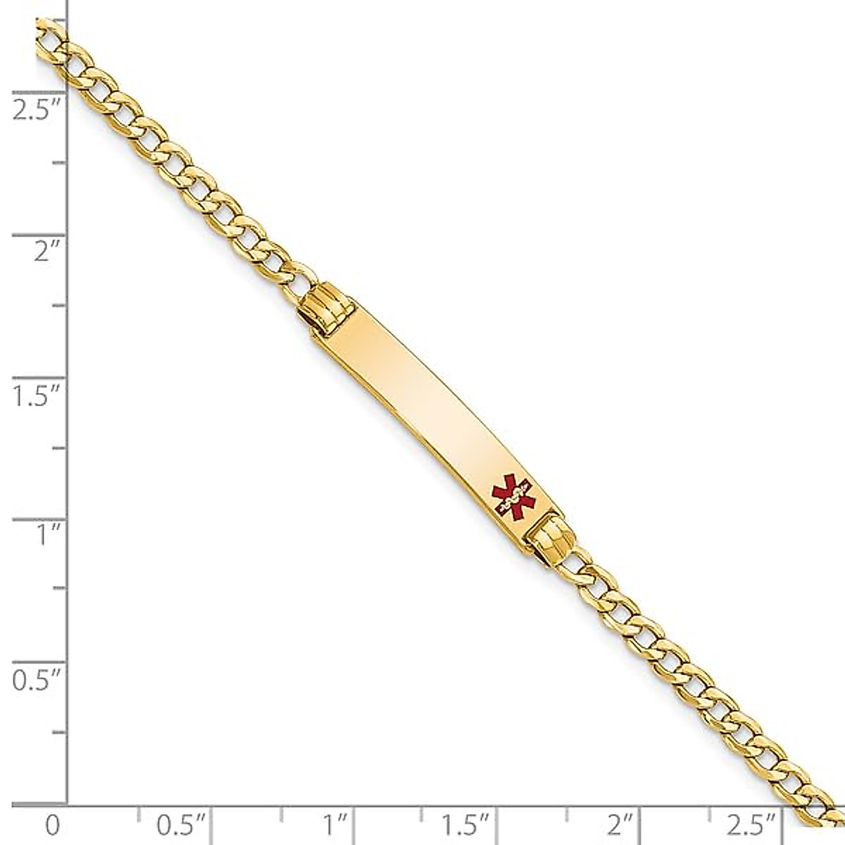 14K Yellow Gold Medical Alert Cuban Link Name Bar Identification ID Bracelet 8 inch