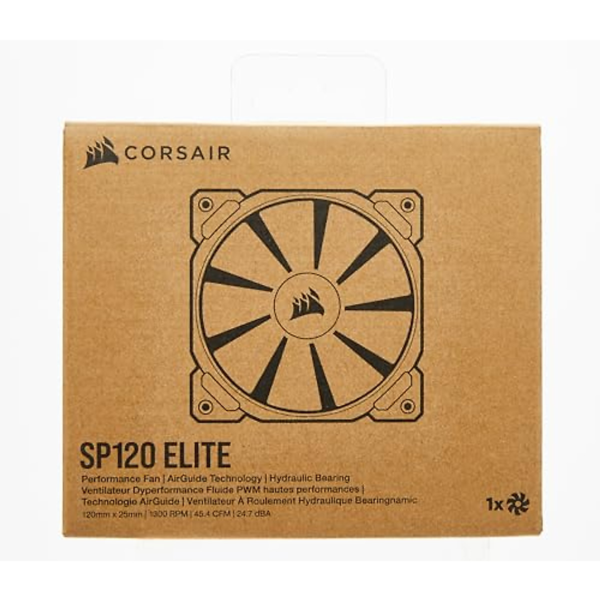 Corsair SP120 Elite, 120mm PWM Hydraulic Bearing Case Fan with CORSAIR AirGuide Technology - Low-Noise, 24.7 dBA, Fan Speeds from 300 RPM - 1,300 RPM, 45.4 CFM, Single Pack - Black