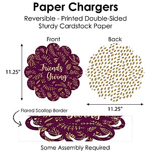Big Dot of Happiness Elegant Thankful for Friends - Friendsgiving Thanksgiving Party Paper Charger and Table Decorations - Chargerific Kit - Place Setting for 8