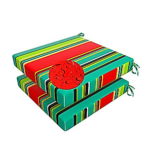 Waterproof Outdoor Patio Chair Cushions,Garden Chair Cushions Set of 2 red Green Colorful Color Striped Outdoor Lawn Seats mat for Garden,High Density Sponge Filling Glider Chair Cushions,43x43x5cm