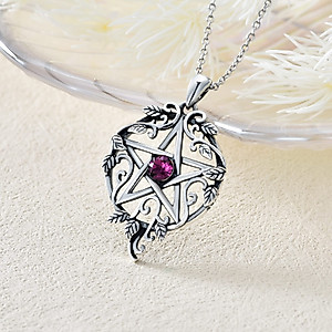 Plesitep Pentagram Necklace Sterling Silver Pentacle Wiccan Tetragrammaton Necklace Gift for Women