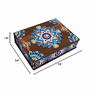 5D Diamond Painting Wooden Storage Box Rectangular Retro Desktop Decor Jewelry Storage Box Drill Wood Organizer for Home Office Storage Christmas Gift