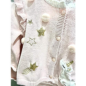 Mud Pie Girls' Kids Baby Magical Unicorn Dreams Cardigan Sweater, Pink, Large (4T-5T)