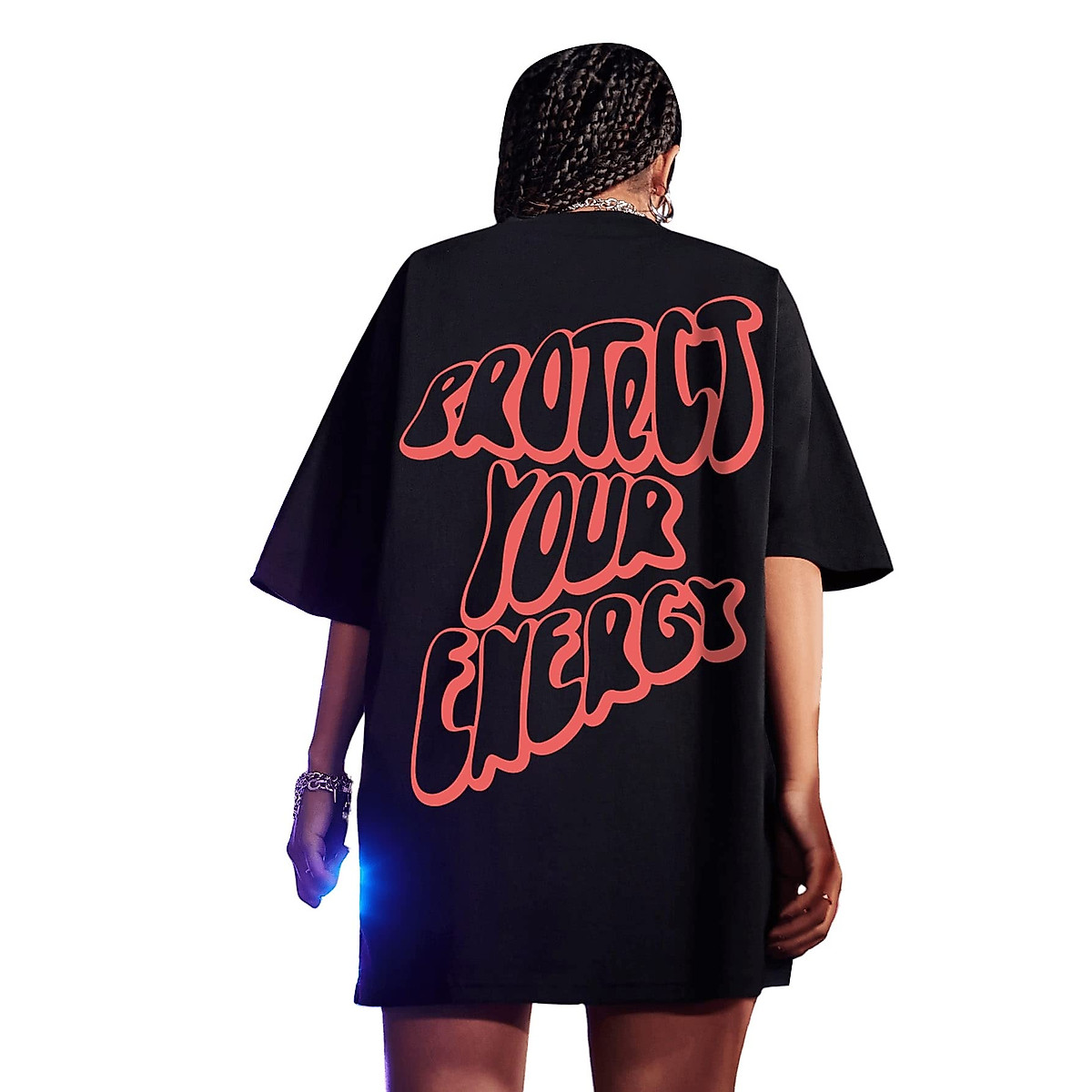 SweatyRocks Women's Short Sleeve Oversized Graphic Tees Round Neck Loose T-Shirt A Black M