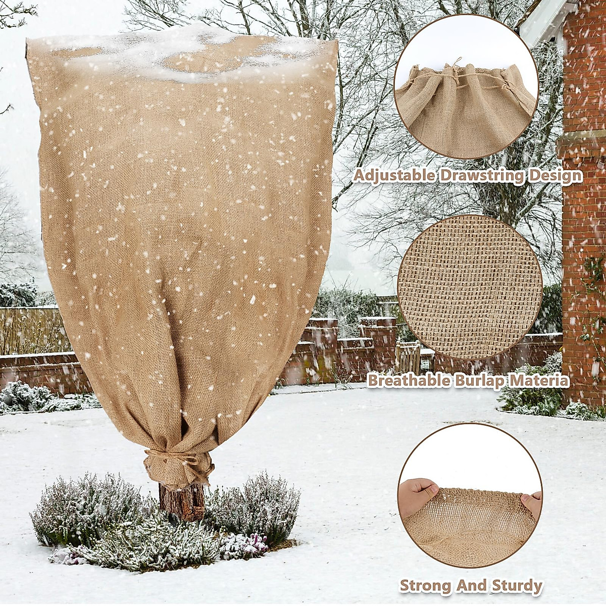 47.2''×70.8'' Plant Cover Drawstring Tree Cover,Burlap Winter Plant Cover Bag,Plant Covers Freeze Protection,Winter Freeze Plant Protection,Reusable Tree Jacket Frost Blanket for Outdoor Plants Potted