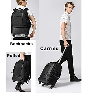 AOPMGOE AOKING 21″Water Resistant Rolling Wheeled Backpack Laptop Compartment Bag (Black)