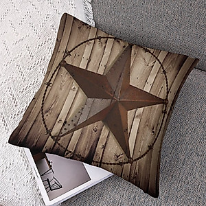 RURALS Set of 2 Western Country Barn Wood Star Decorative Pillow Covers 18x18 Inch Cozy Soft Throw Pillowcase Square Couch Cushion Cover for Home Decor Sofa Living Room Bed Car