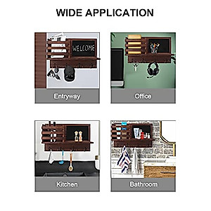 Megadream Key Holder for Wall, Front Door Organizer Wooden Mail Letter Holder Box, Key Ring Holder for Wall with Chalkboard, 4 Double Key|Coat|Bag Hooks