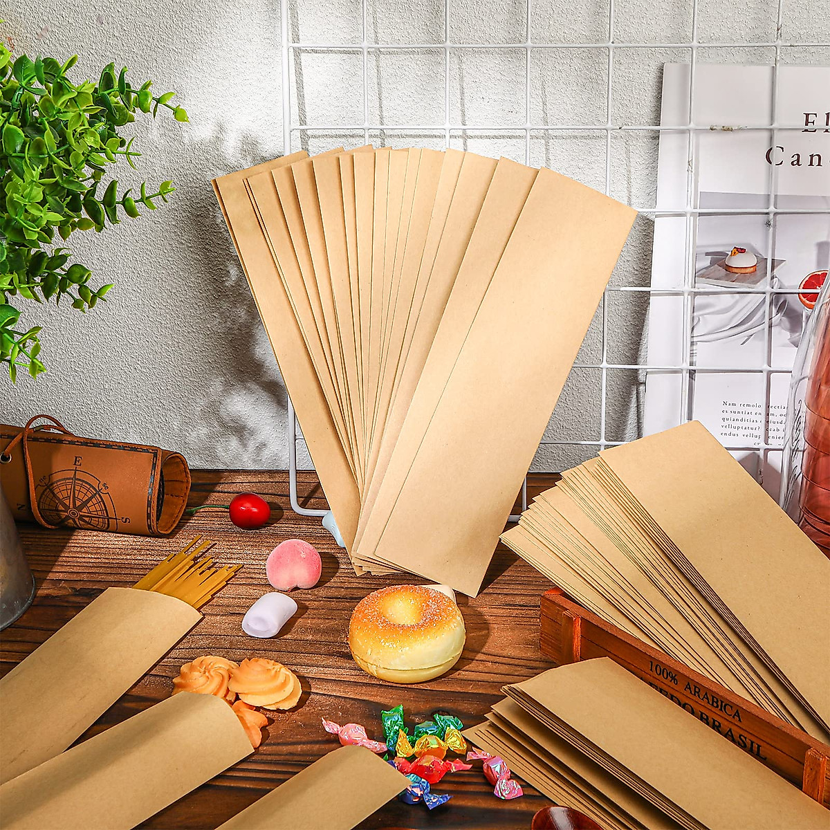 Geelin 500 Pcs Paper Silverware Bags 10" x 2-3/4" Kraft Utensils Sleeves for Restaurant Flatware Holder Unprinted Cutlery Bags Chopsticks Holder Christmas Wedding Party Tableware(Kraft Color)