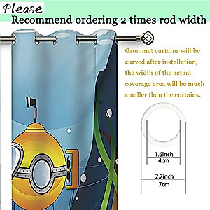 Marigold and Blue Black Curtains for Bedroom 84 Inch Long Yellow Submarine Kids Bedroom Blackout Grommet Top Curtain Panels W96 x H84