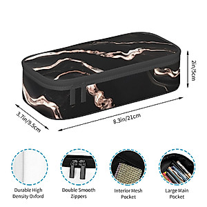 QHWLR Black rose gold Marble print Pencil Case Large Capacity Pen Pouch for interlayer Adults Cosmetic Bag Supplies ﻿