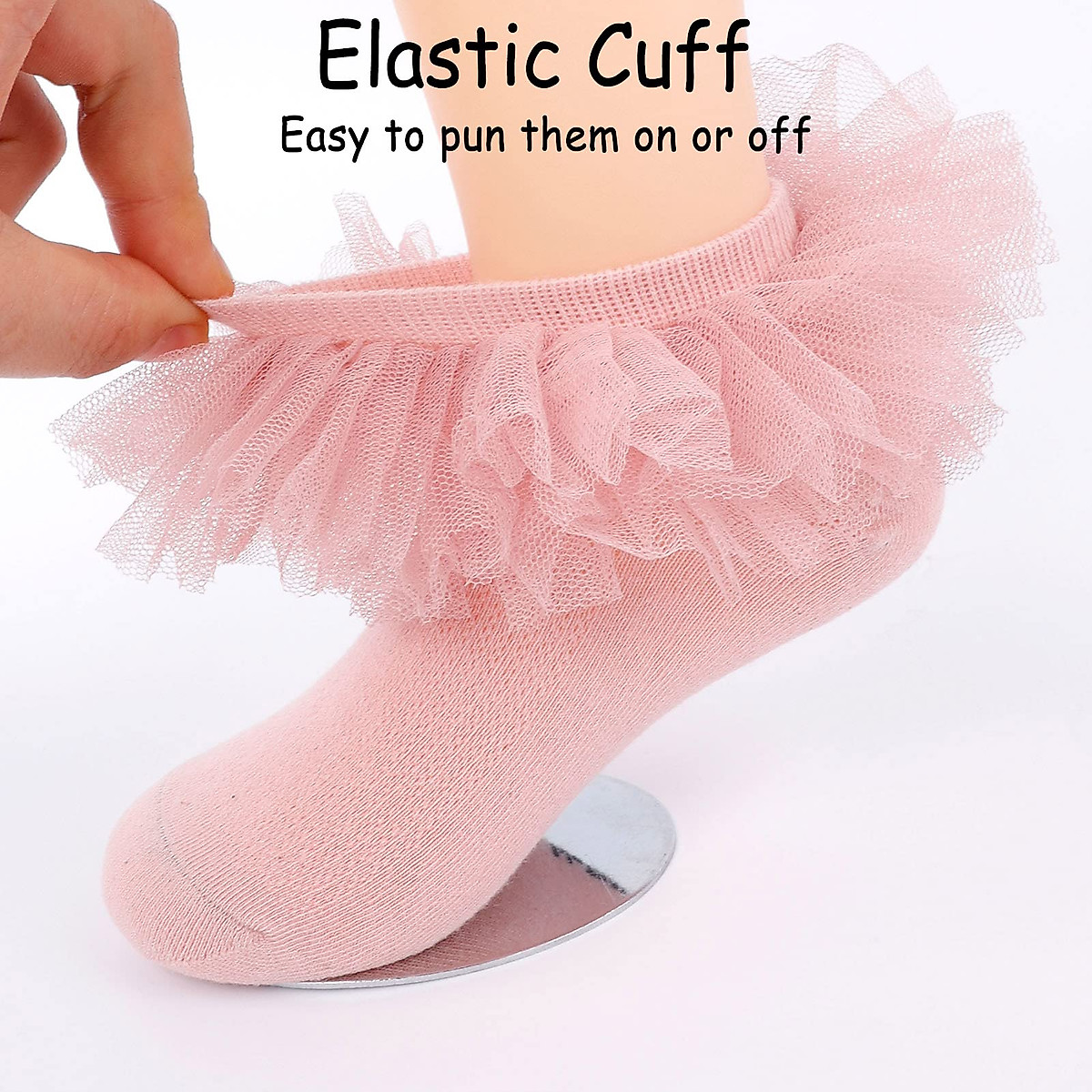 BAOPLAYKIDS 5 Pairs Girls ruffle Lace Tutu Socks Toddler Baby Triple Frilly Dressy Tulle Socks Eyelet Turn Cuff Ankle Socks for 2-7T