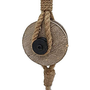Parisloft Industrial Decorative Iron Faux Pulley Tackle with Jute Rope and Hook 23 x 4 x 4.5 Inches (Black)