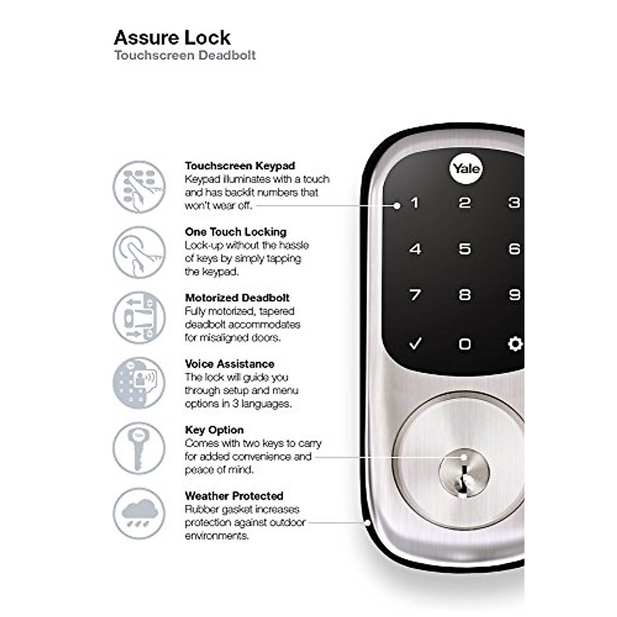 Yale Assure Lock with Zigbee - Smart Touchscreen Keypad Deadbolt - Works with Xfinity Home, Amazon Echo Show, Amazon Echo Plus and More - Satin Nickel