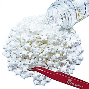 SE Si&Moos White Star Sprinkles Edible White Stars for Cake Decorating Star Icing Decorations Edible Stars Large and Small Christmas Cookie Decorations White Sprinkles for Cake,Cupcakes 3 OZ with Tweezers