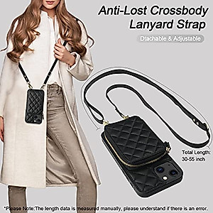 Bocasal Crossbody Wallet Case for iPhone 13, RFID Blocking PU Leather Zipper Handbag Purse Flip Cover, Kickstand Folio Case with Card Slots Holder Wrist Strap Lanyard 5G 6.1 Inch (Black)