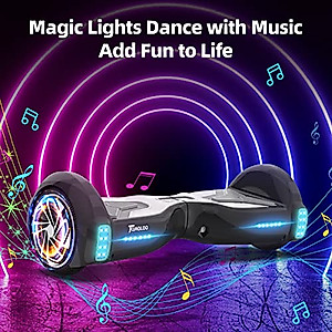 TOMOLOO Hoverboard, 6.5" Two-Wheel Self Balancing Scooters with LED Rhythm Lights and Bluetooth Speaker for Beginners（Children and Adults）