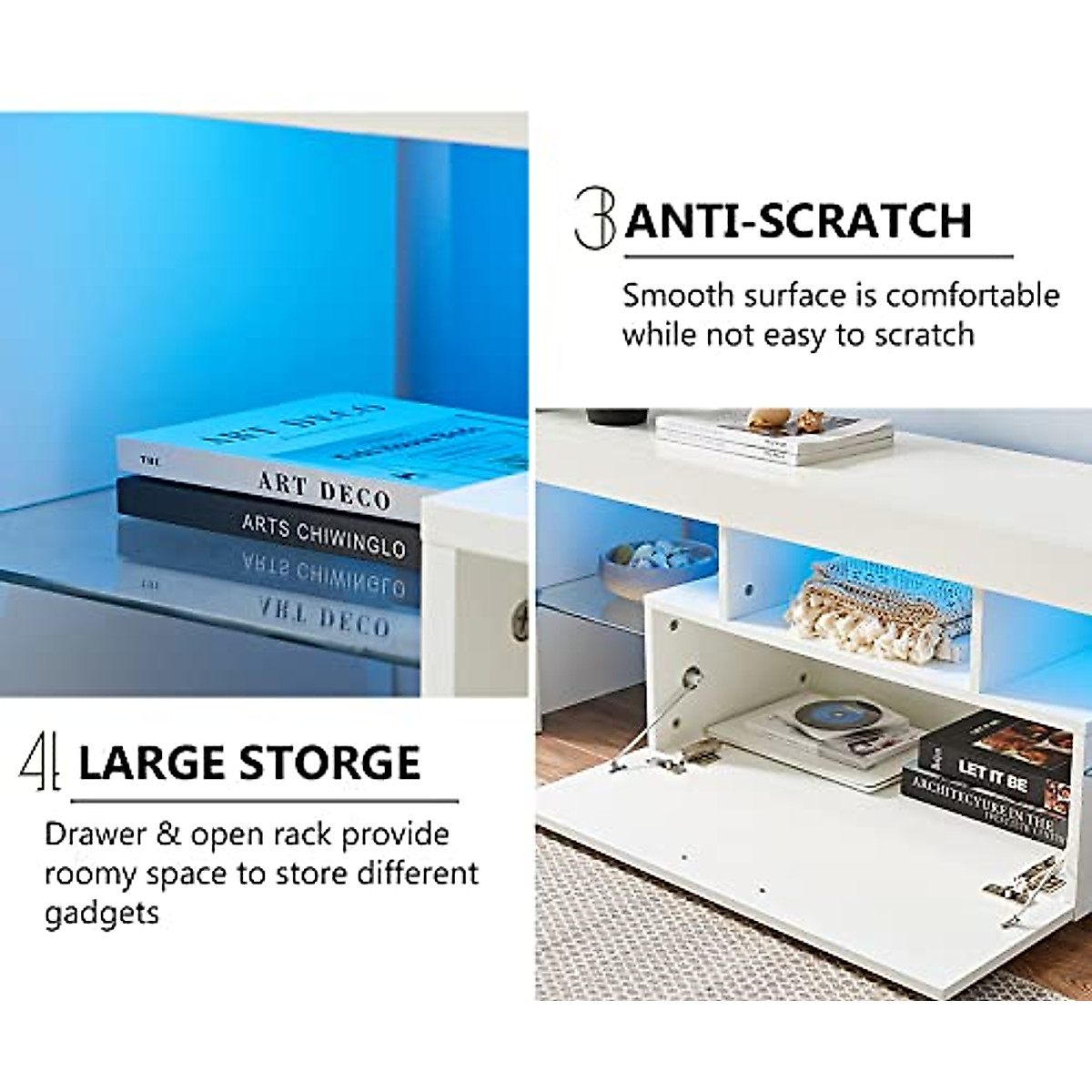 Binrrio Modern TV Stand with 16 Colors LED Light for TV up to 70 Inches, High Glossy TV Cabinet Media Storage Entertainment Center Console Table with Drawer and Shelves for Living Room Bedroom