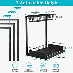 REALINN Under Sink Organizer, Height Adjustable Kitchen Organizers and Storage, 2 Tier Pull Out Sliding Cabinet Organizer, Multi-Use for Kitchen Bathroom Cabinet