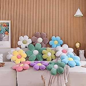 LANFIRE Flower Throw Pillow Seating Cushion Floor Pillow Cushion Flower Shape Bed Sofa Chair Car Seat Nap Throw Cushion Comfy Pillow (15.7 inch, White Green)