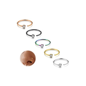 ORAZIO 5-12Pcs 20G Stainless Steel Nose Ring Hoop CZ Body Ear Piercing 5 Mixed Colors