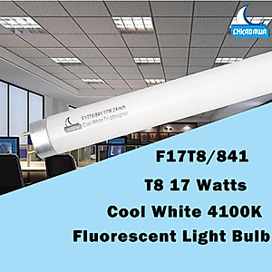 CHKADAWA 24 Inch Fluorescent Light Bulb F17T8/841 17 Watts, 2 Ft T8 17W Cool White 4100K Straight Linear Fluorescent Tube, G13 Medium Bi-Pin Base, 6 Pack