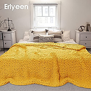 ERLYEEN Chunky Knit Blanket Handmade Chenille Blanket Warm Soft Cozy for Bed Chair Sofa Best Gift Turmeric 40"x60"（Love Seat）