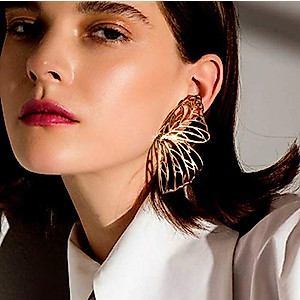 Fashion Hollow Big Butterfly Drop Dangle Earrings Gold Exaggerated Butterfly Wings Personality Stud Earrings for Women(Gold)