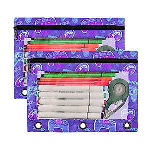WIFIU Cute Joysticks Gamepad Pencil Pouch for 3 Ring Binder Pockets Clear Window Pencil Bag with Smooth Zipper Game Controller Joypad Pencil Case for Organization Office Supplies Cosmetics 2 Pack
