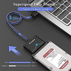 WAVLINK USB 3.0 to SATA Adapter Cable, External SATA III Hard Drive Connector for 2.5'' SSD/HDD & 3.5" HDD Data Transfer, Support UASP, Trim and S.M.A.R.T. with 3 mins Auto-Sleep, Max 18TB