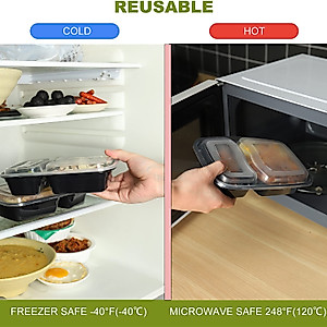 DODHEG 10 Pcs 2 Compartment Food Container, To Go Containers, Meal Prep Container, Meal Prep Containers with Lids, Reusable Bento Box , 34 OZ .