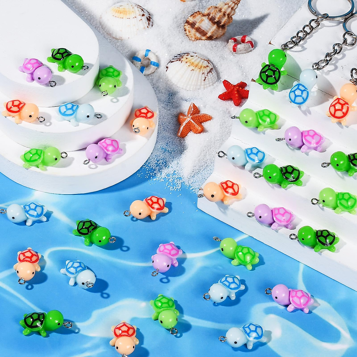 ZHWKMYP 35 Pcs Turtle Keychains, Tiny Multicolor Sea Turtle Keychain Bulk, Mini Resin Turtles Key Chain for Students Classroom Boys Girls Party Supplies