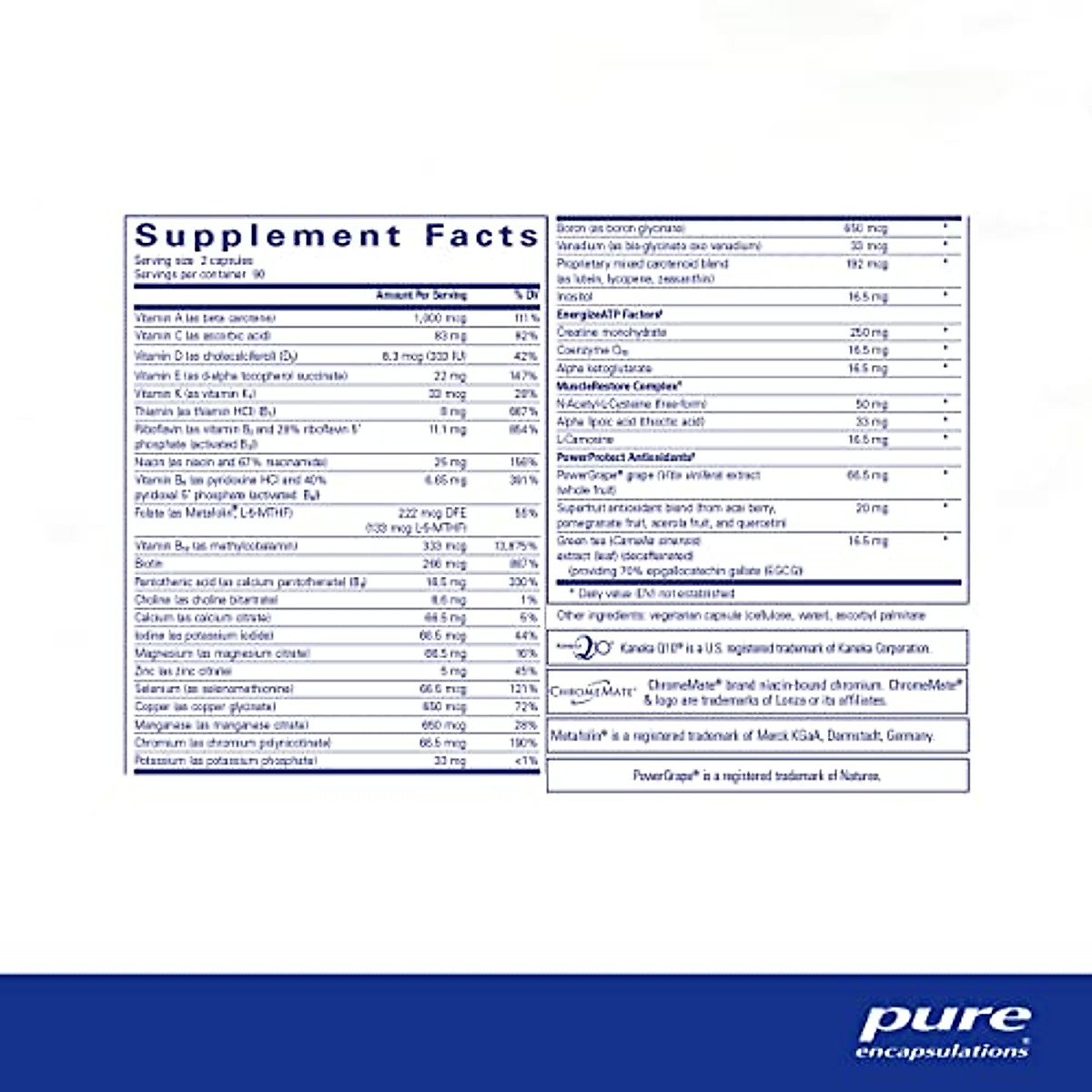 Pure Encapsulations Athletic Nutrients | Multivitamin/Mineral Complex for Exercise and Training* | 180 Capsules