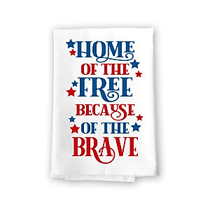 Honey Dew Gifts Kitchen Towels, Home of The Free Because of The Brave, 27 inch by 27 inch, 100% Cotton, Multi-Purpose Flour Sack Towels, Home Décor, Housewarming, Fourth of July Gifts…