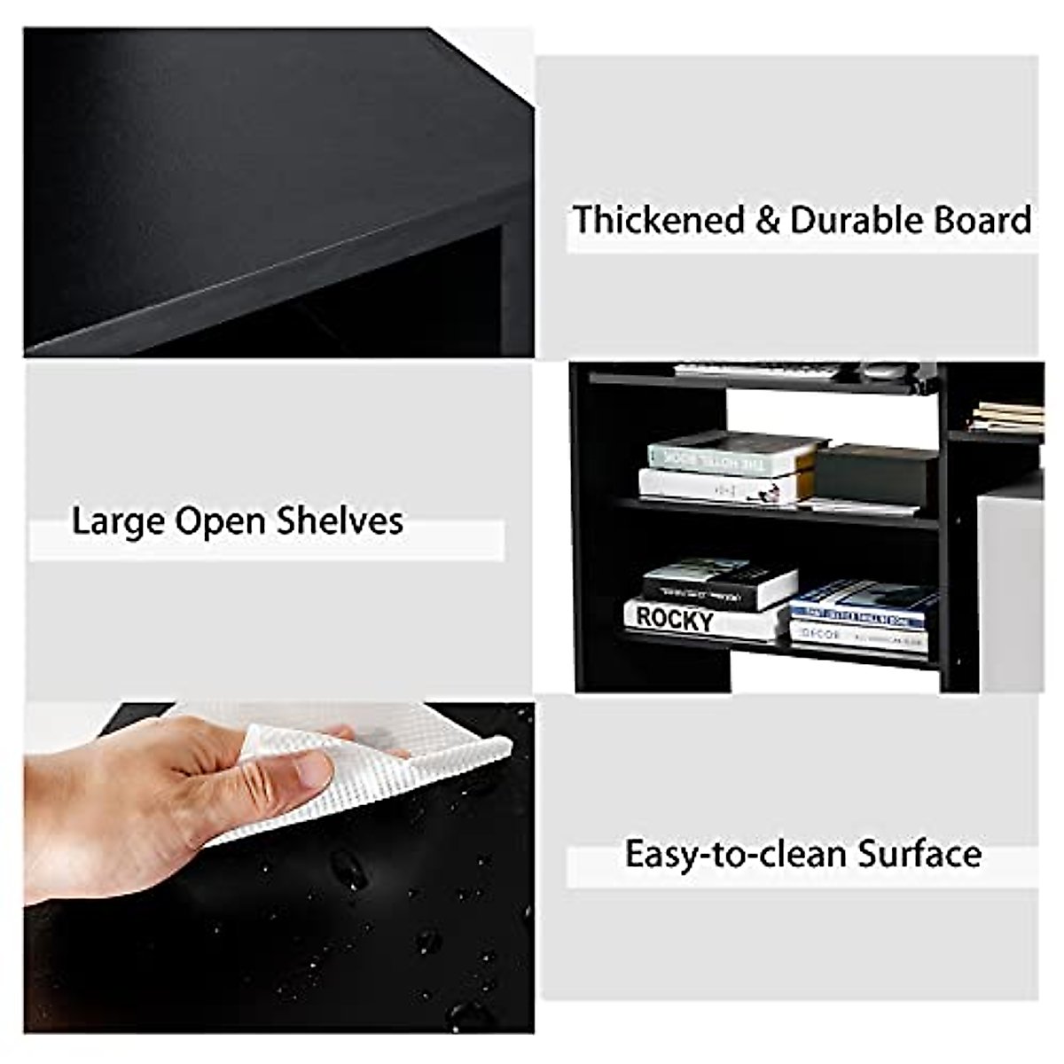 Tangkula Computer Desk with Hutch, Home Office Desk with Keyboard Tray & CPU Stand, Space Saving Study Writing Desk with Storage Bookshelves, Desk Workstation with Hutch for Bedroom, Black