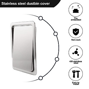 Hubceuo Stainless Steel Garbage Flap Lid Trash Bin Cover Flush Built-in Balance Swing Flap Garbage Lid for Kitchen Counter Top A