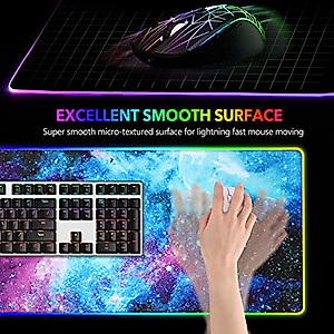 AIMSA RGB Gaming Mouse Pad Extended, Large Led Mousepads Non-Slip Rubber Base with 14 Lighting Modes, Computer Keyboard Mat Soft Desk pad Waterproof 35.4 x 15.8 inches, Galaxy Nebula Universe