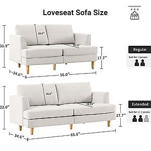 Busaurus Loveseat Sofa 56", Small Couches for Small Spaces, Mid Century Love Seat Couches for Living Room, Upholstered 2-Seater Small Couch for Bedroom, Apartment, Beige