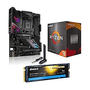 INLAND Performance 1TB GEN 4.0 NVMe Internal SSD + AMD 5950X 16-Core 32-Thread AM4 Unlocked Desktop Processor with ASUS ROG Strix X570-E Gaming WiFi II ATX Gaming Motherboard Bundle