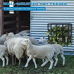 ICITYWALL Hay Feeder Goat, 24.4 x 20.8 x 12.6 Multiple Sided Goat Hay Rack, Heavy Duty Galvanized Metal Wall Hay Rack for Sheep Horses, etc(Black)