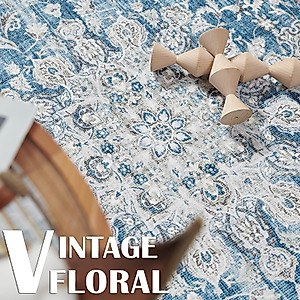 jinchan Runner Rug 2x10 Area Rug Blue Floral Rug Soft Rug Distressed Vintage Retro Rug Indoor Non Slip Carpet Kitchen Living Room Bedroom Dining Room