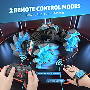360° Rotating Gesture Sensing 4WD Stunt Car with Lights Music, Hand Controlled RC Car for 6-12 Year Olds