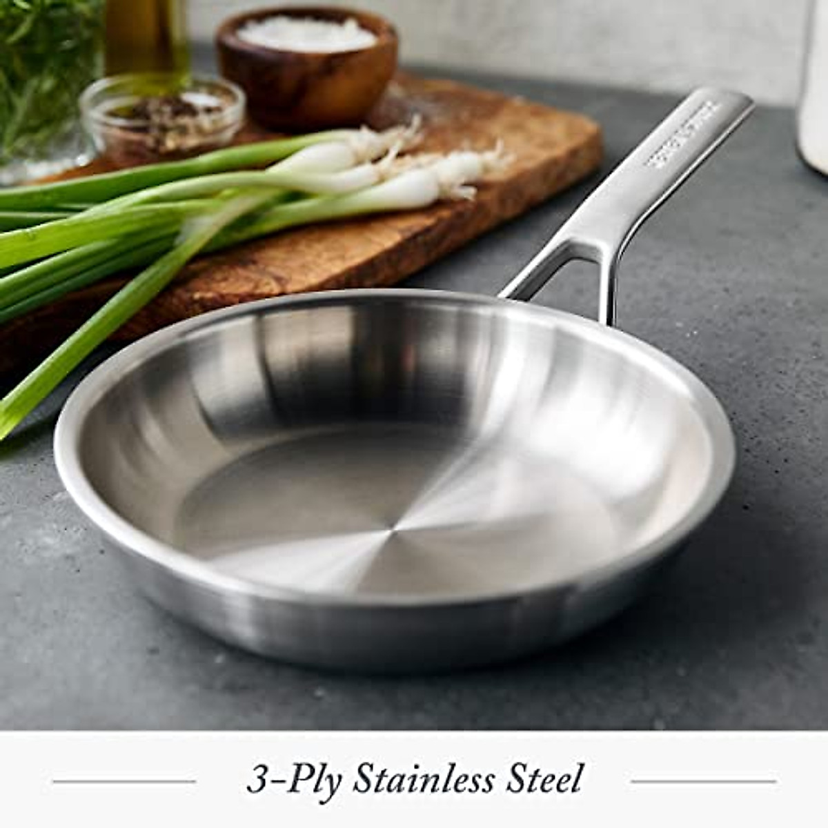 Merten & Storck Tri-Ply Stainless Steel 8" Frying Pan Skillet, Professional Cooking, Multi Clad, Heats Evenly, Drip-Free Pouring Edges, Browning, Induction, Durable, Oven & Dishwasher Safe