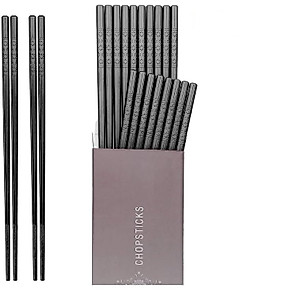 HIWARE 10 Pairs Fiberglass Chopsticks - Reusable Chopsticks Dishwasher Safe, 9 1/2 Inches - Black