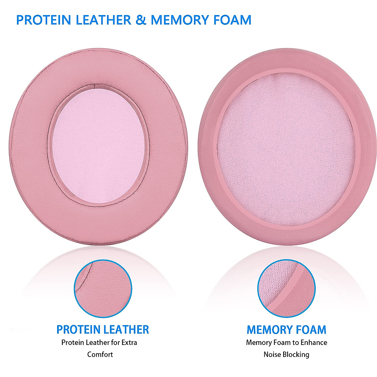 JECOBB Replacement Ear Cushion Cover with Protein Leather & Memory Foam for Razer Kraken X, Kraken X Ultralight, Kraken X Lite Headphone ONLY – Oval ( Pink )