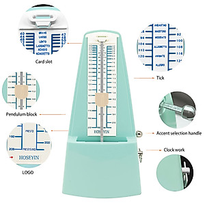 HOSEYIN Mechanical Metronome, Universal Metronome for Piano, Guitar, Violin,Drums and Other Instruments (Standard, Green)