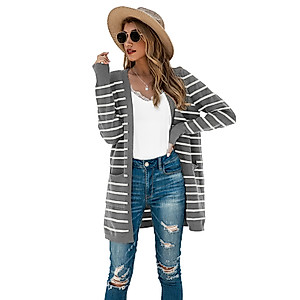 TASAMO Womens Color Block Striped Draped Kimono Cardigan Long Sleeve Open Front Casual Knit Sweaters Coat Soft Outwear