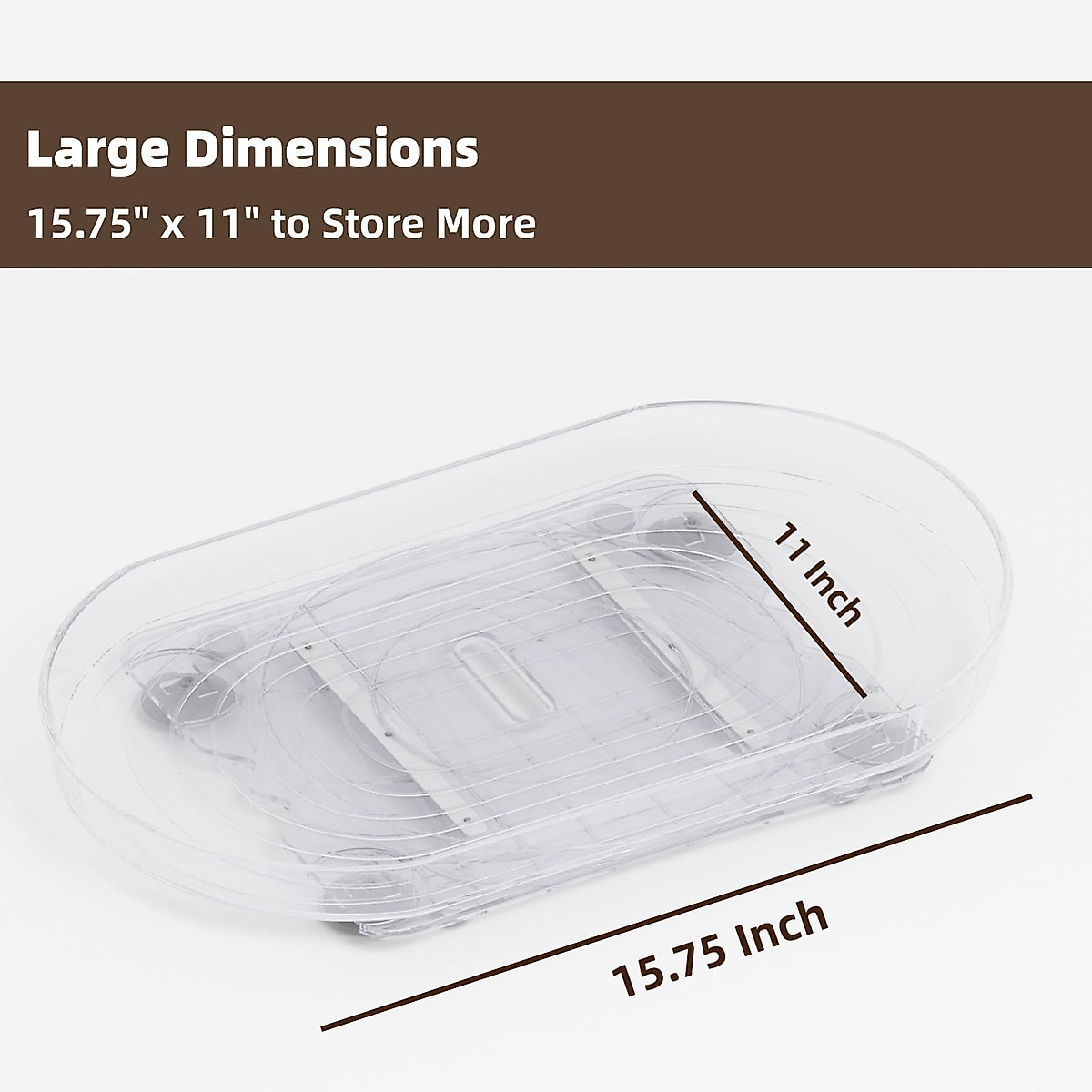 Lazy Susan for Refrigerator, Growfessor Refrigerator Lazy Susan with Unique Anti-Slip Design – Rectangular, Easy Glide with 4 Strong Suction Cups, 15.75" X 11" – Premium Refrigerator Storage Solution