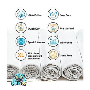 Park & Oz Turkish Peshtemal Beach Towels, 100% Cotton, Toallas Turcas, Lightweight, Fast Drying, Great for Travel, Yoga, Pool, Spa and Bath- Absorbent, Sand Free, Multipurpose Towel (White)