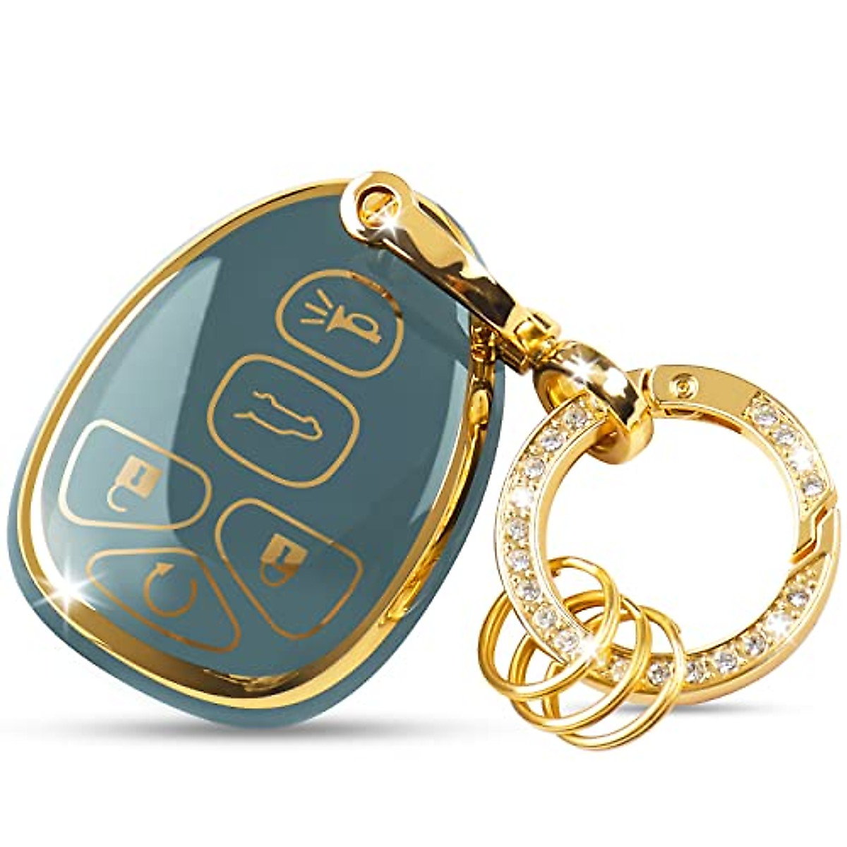 Key Fob Cover for Chevrolet, 5 Button Key Case with Keychain fit for Chevrolet Suburban Tahoe Traverse Cadillac Escalade SRX GMC Acadia Yukon Saturn Outlook Enclave